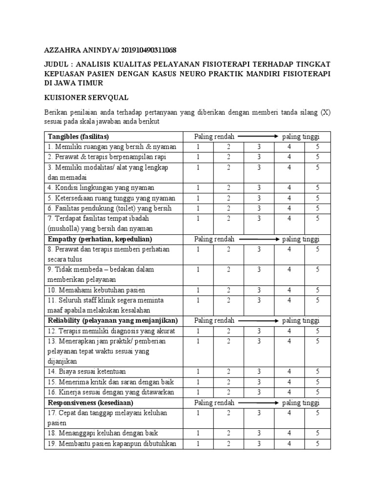 Kualitas Pelayanan Fisioterapi dan Kepuasan Pasien | PDF