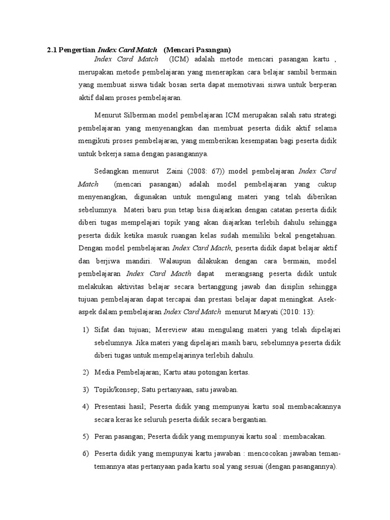 Pengertian Index Card Match Pdf