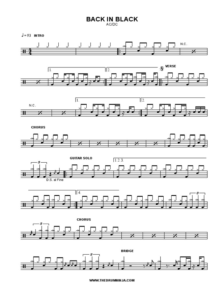 AC/DC Back in Black Drum Transcription | PDF | Song Structure | Musical ...