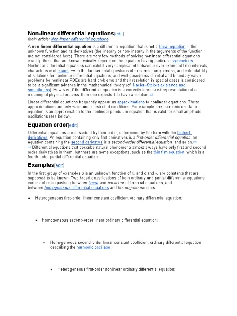 Non Linear Differential Equations Pdf Differential Equations Nonlinear System