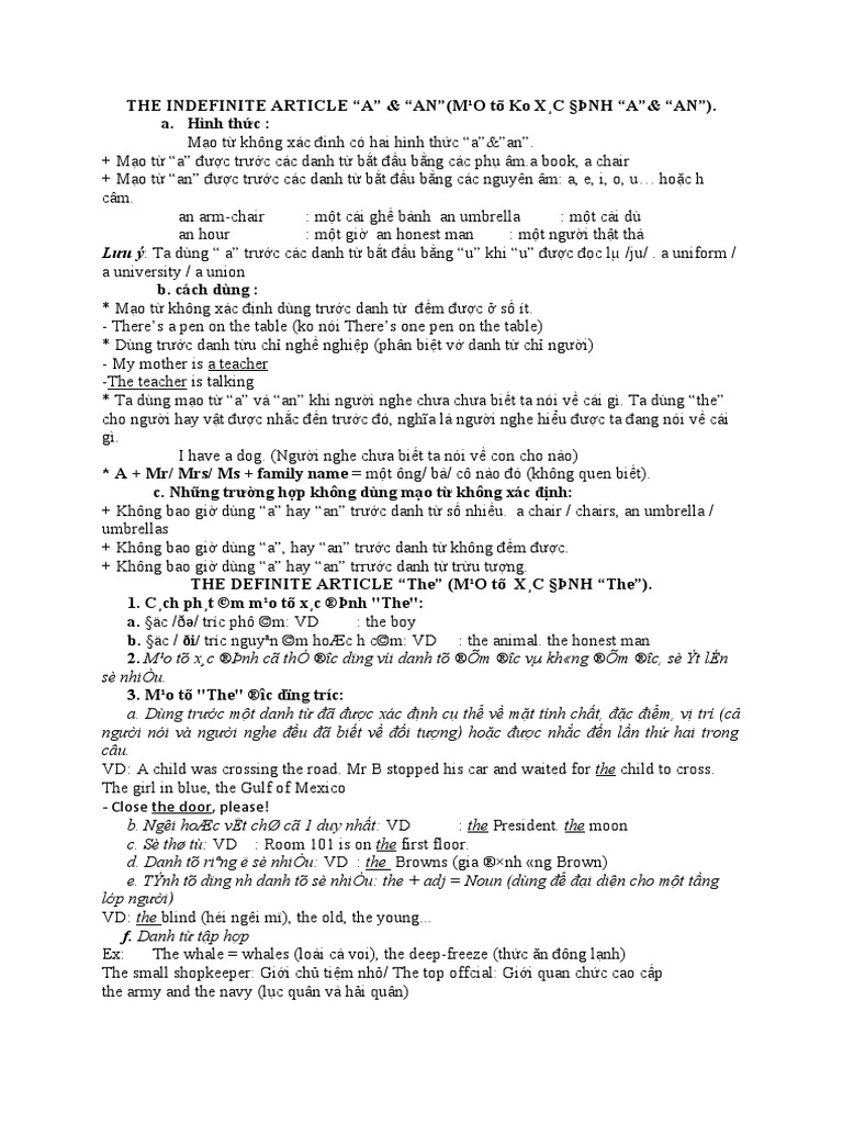 Lưu ý: Ta dùng " a" trước các danh từ bắt đầu bằng "u" khi "u" được đọc lµ /ju/ - a uniform / | PDF