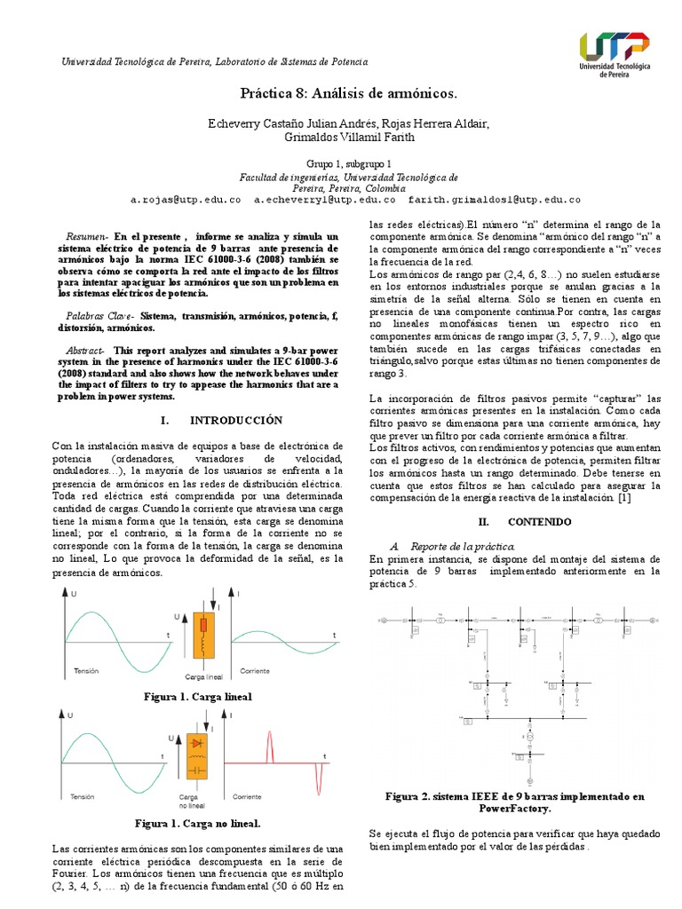 Informe 8. Análisis de Armónicos | PDF | Corriente eléctrica | Energia ...
