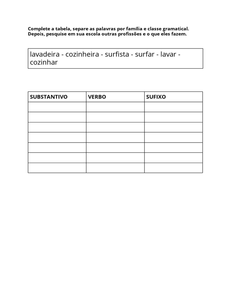 Atividade para Impressao Complete A Tabela Lpo3 11ats02 | PDF