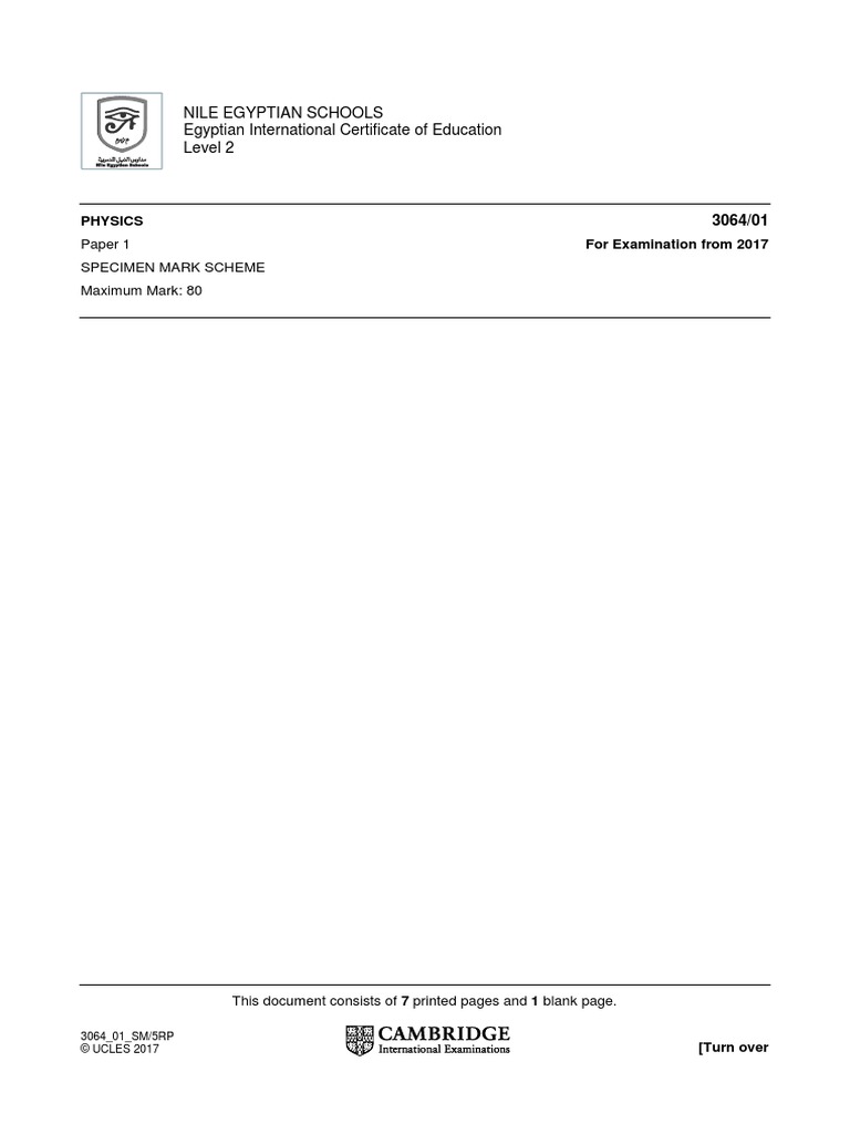 Phy l2 2017 Specimen p1 Ms | PDF | Uncertainty | Mathematics