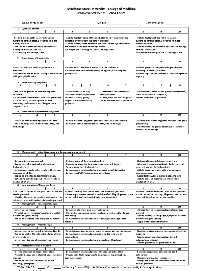 Evaluation Form OSCE | PDF | Medical Diagnosis | Differential Diagnosis