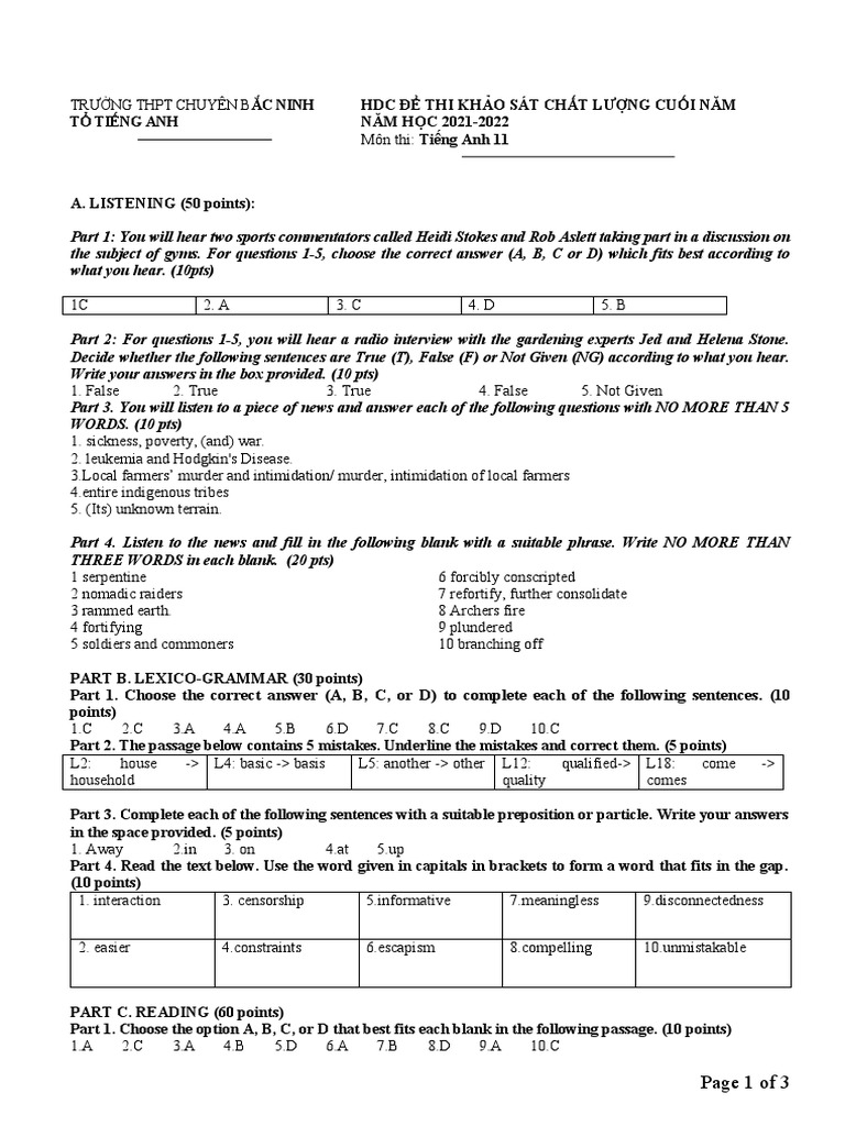 Tieng Anh-11 - Bac Ninh - HDC | PDF