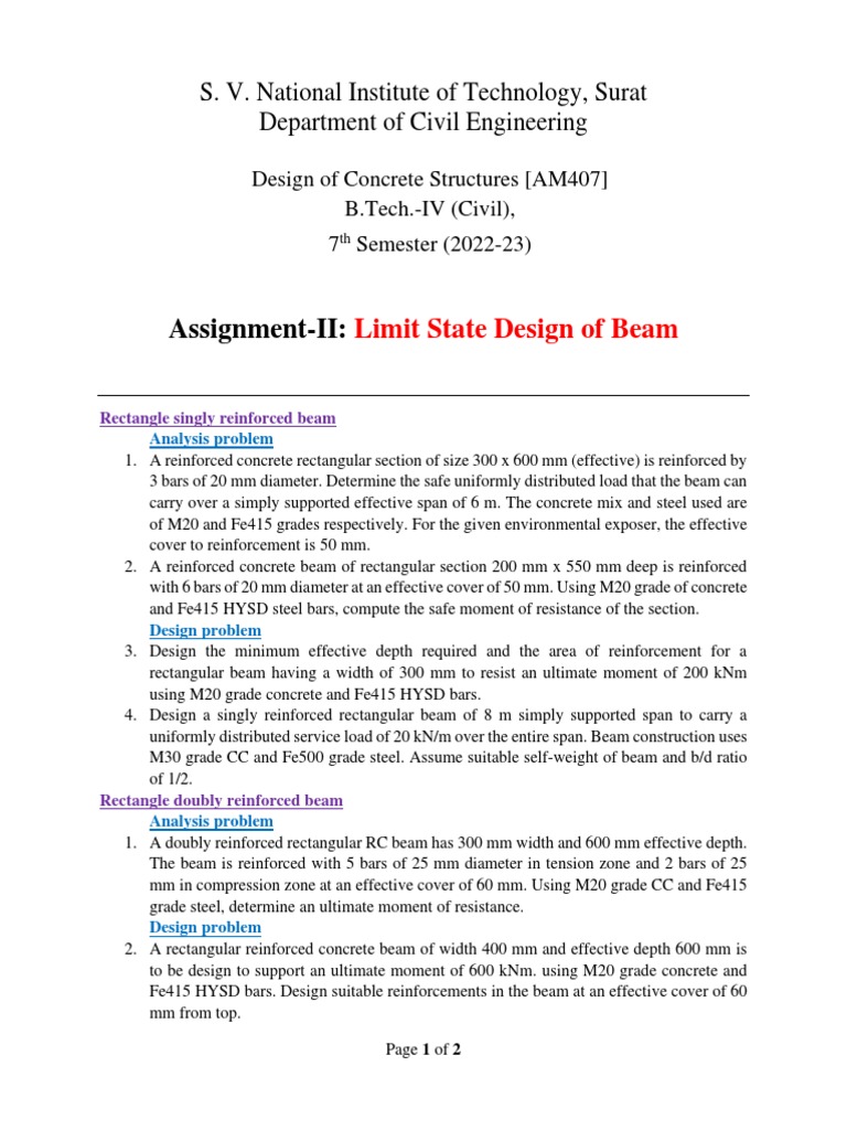 DCS Assigment-2 August2022 | PDF | Beam (Structure) | Reinforced Concrete