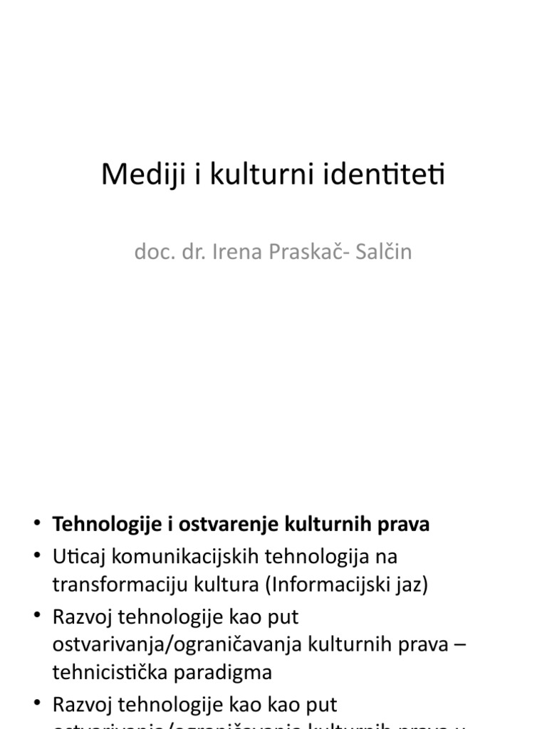 Mediji I Kult. Ident. Tehnologija | PDF