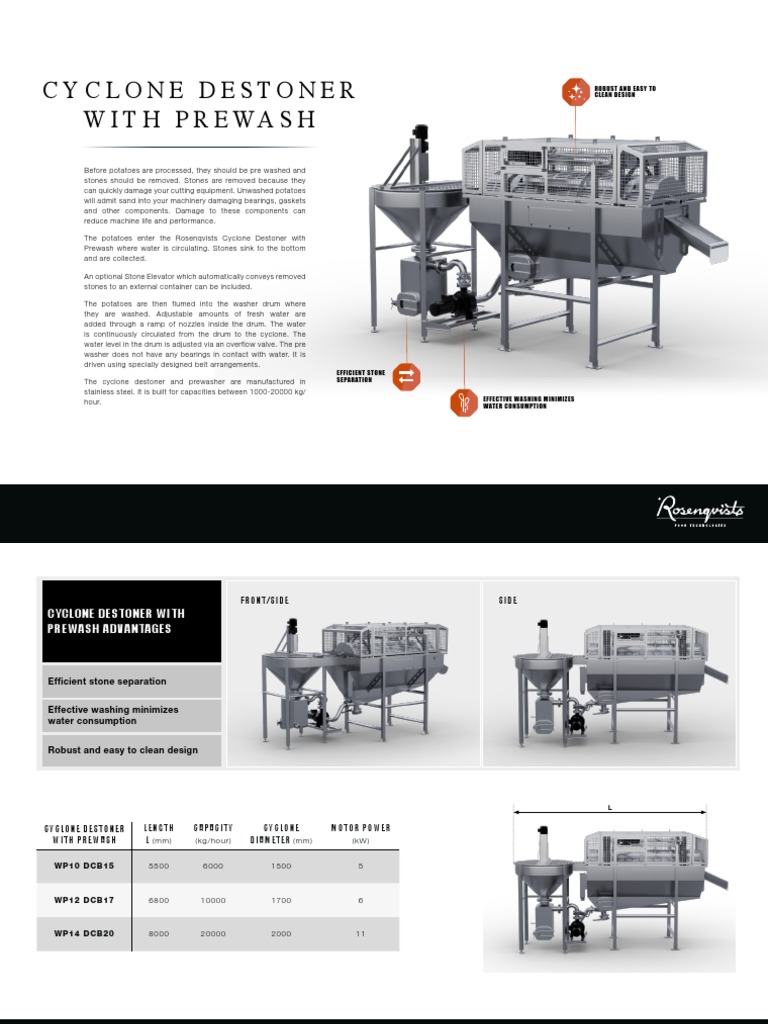 Rosenqvist Product Sheet Cyclone Destoner Prewash | PDF | Washing ...