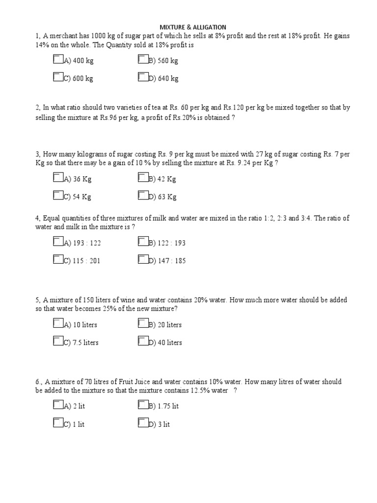 Mixture and Alligation-1 | PDF | Ratio | Gallon