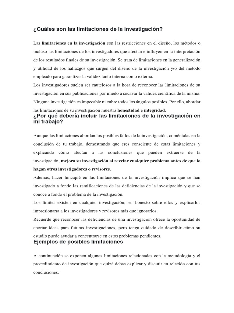 Cuáles Son Las Limitaciones de La Investigación | PDF