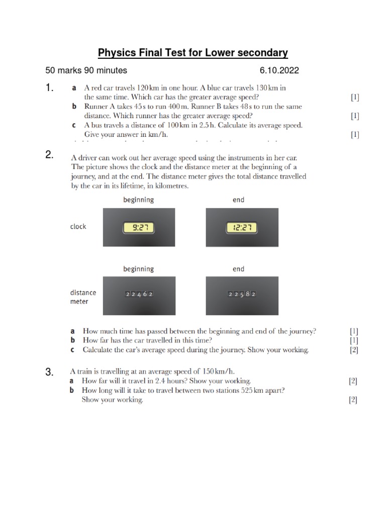 Physics Final Test For Lower Secondary | PDF | Friction | Force