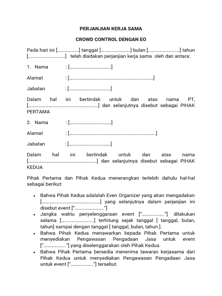 Perjanjian Kerja Sama Crowd Control | PDF
