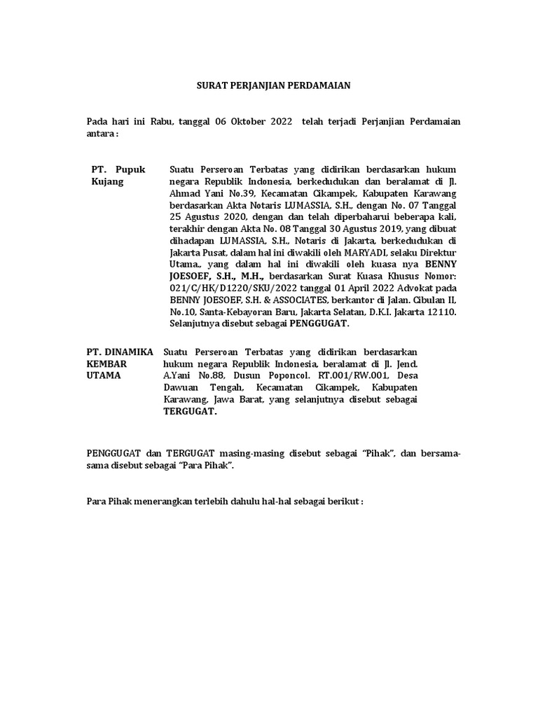 Akta Perdamaian (Van Danding) Revisi | PDF