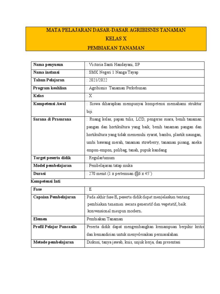 Modul Ajar Pembiakan Tanaman Santi | PDF