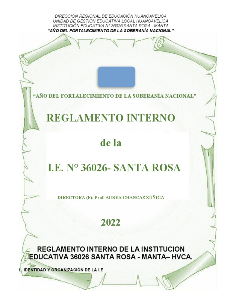 Reglamento Interno 2022 I.E. 36026 | PDF