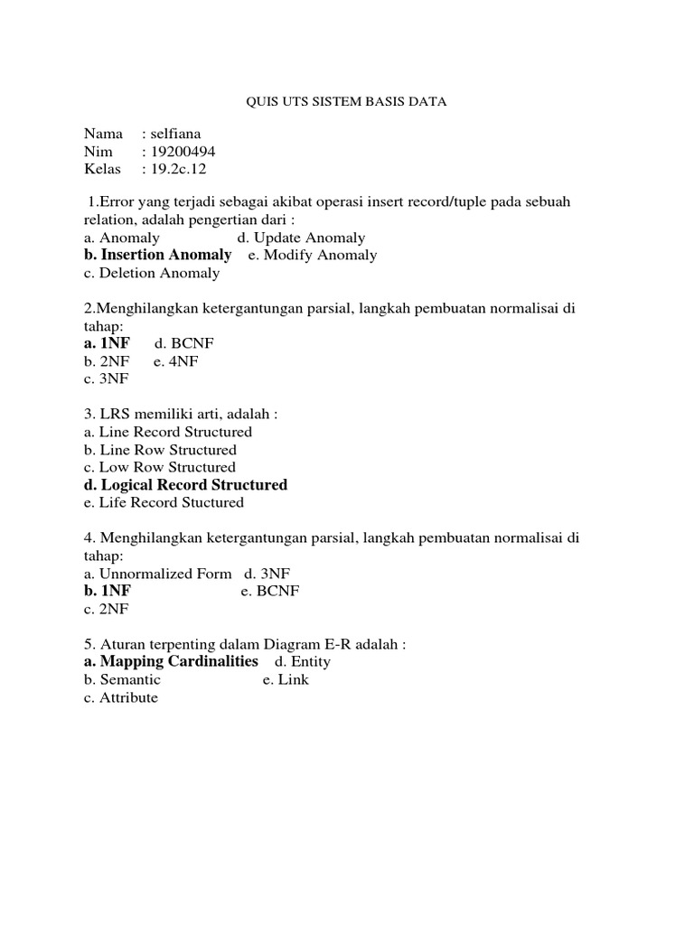 Quis Uts Sistem Basis Data | PDF