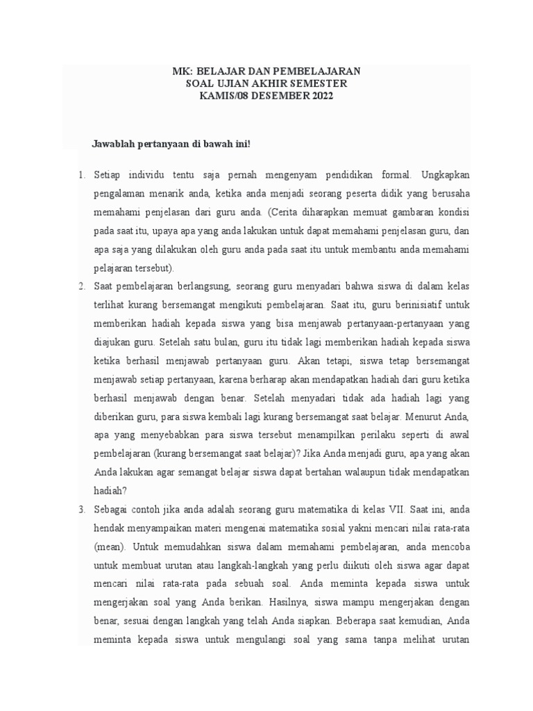 Soal UAS Permata | PDF | Karier & Perkembangan