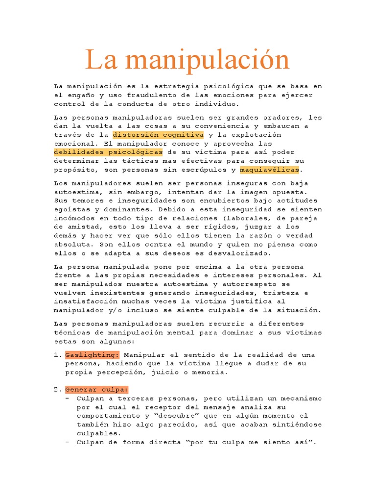 La manipulación: técnicas y ciclo de la manipulación | PDF | Psicología ...