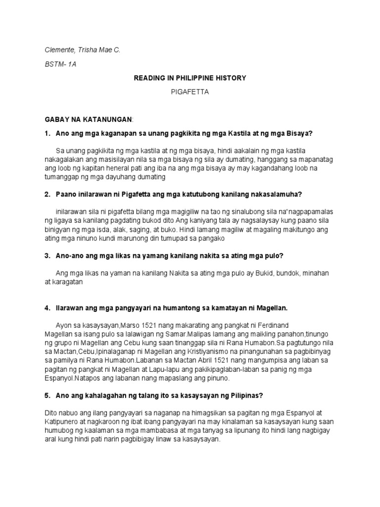 Pigafetta Riph - Clemente, Trisha Mae C. Bstm-1a | PDF