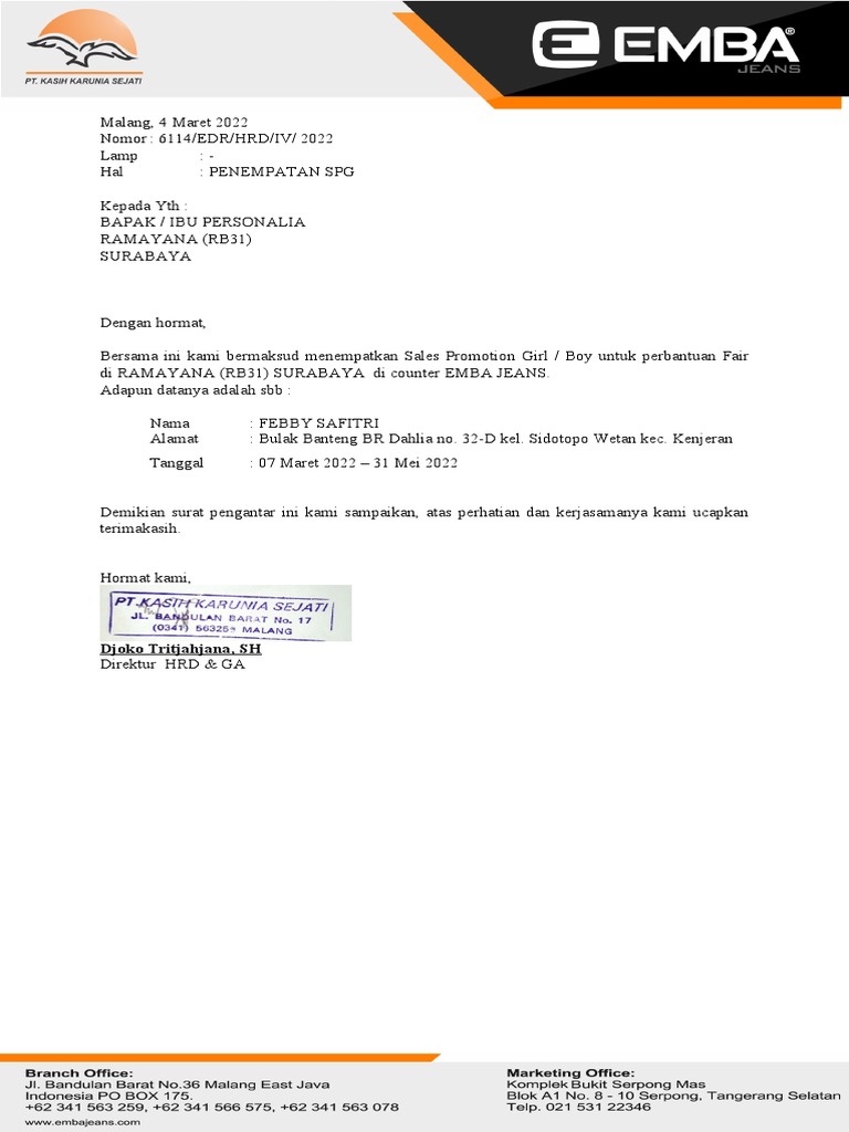 Surat Penempatan Emba | PDF