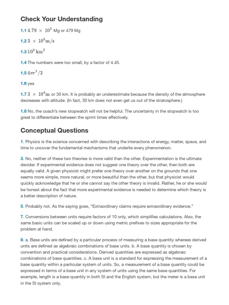 Answer Key Chapter 1 | PDF | Theory | International System Of Units