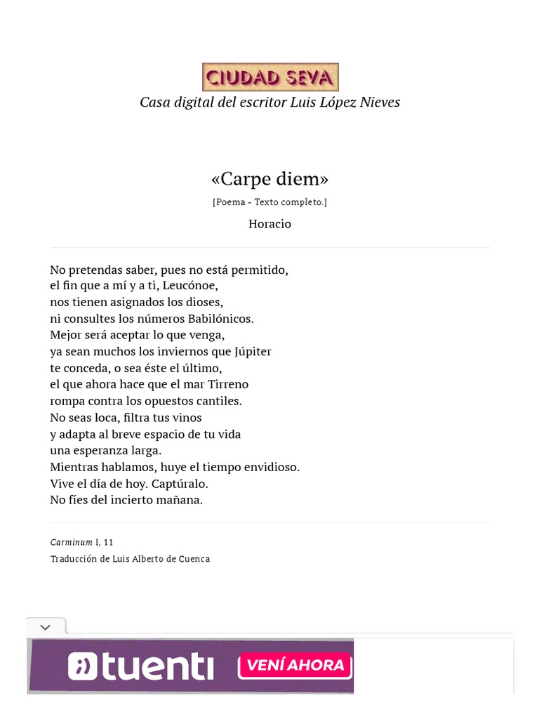 Carpe Diem - Horacio - Ciudad Seva - Luis López Nieves | PDF