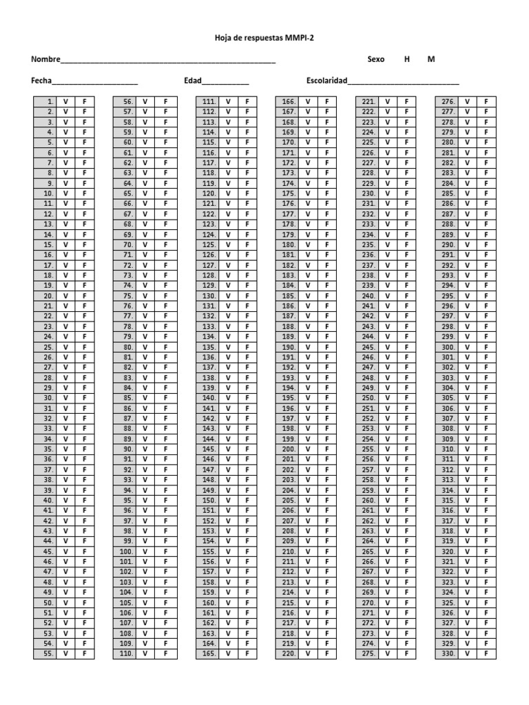 Hoja de Respuestas MMPI-2 | PDF