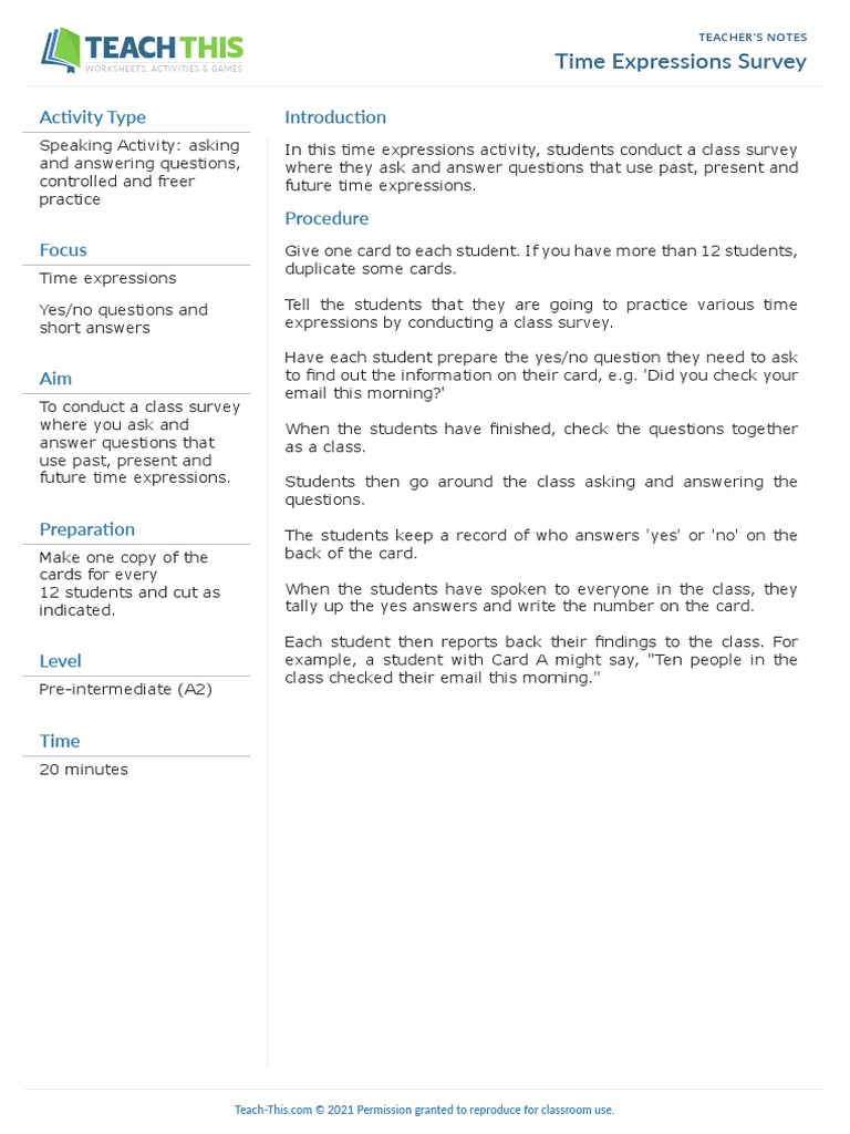 Time Expressions Survey | PDF