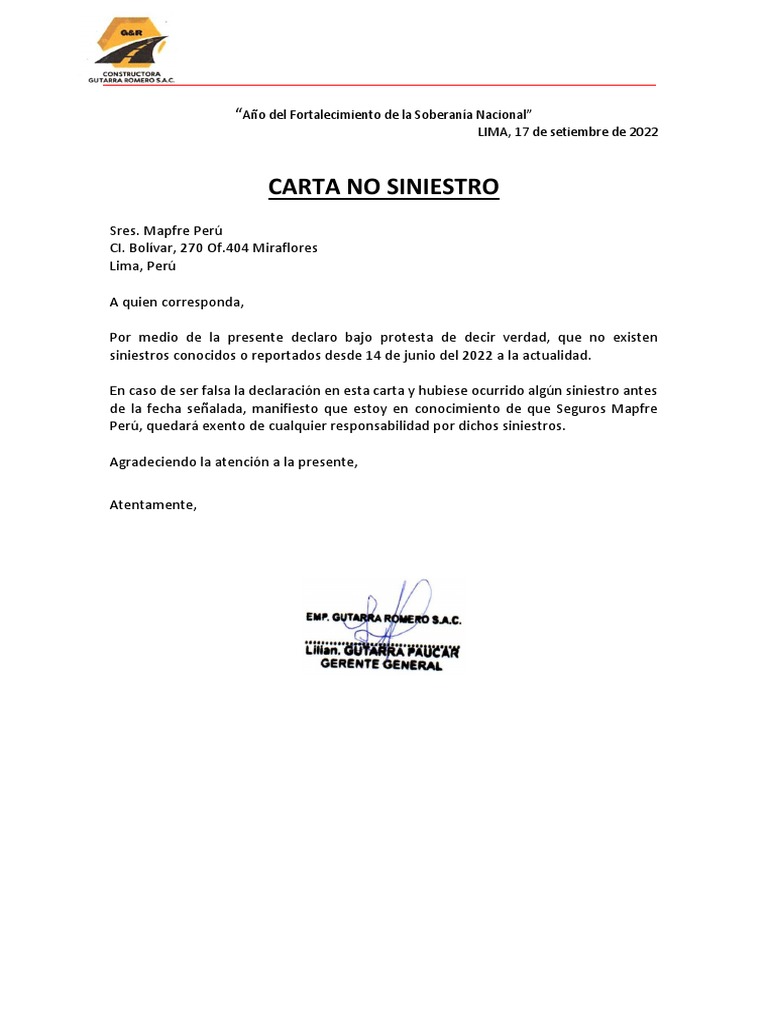 Carta de No Siniestro | PDF