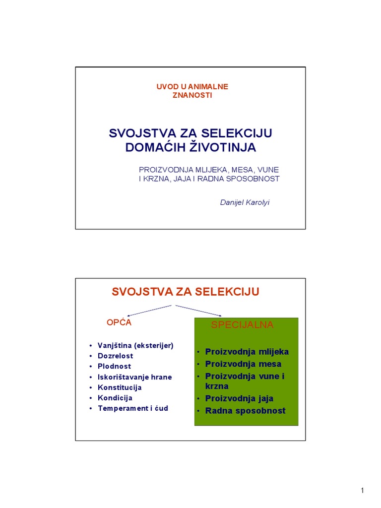 Karolyi D - Svojstva Za Selekciju Zivotinja - Mlijeko, Meso - 2022 | PDF