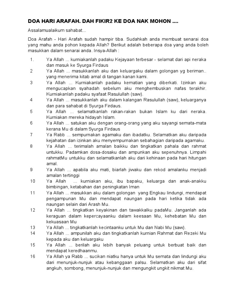 Doa Hari Arafah | PDF | Kesehatan Holistik | Agama & Spiritualitas