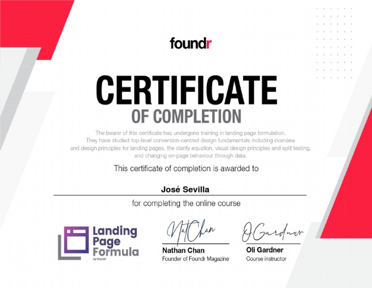 Jose Sevilla Landing Page Formula Landing Page Formula Certificate ...
