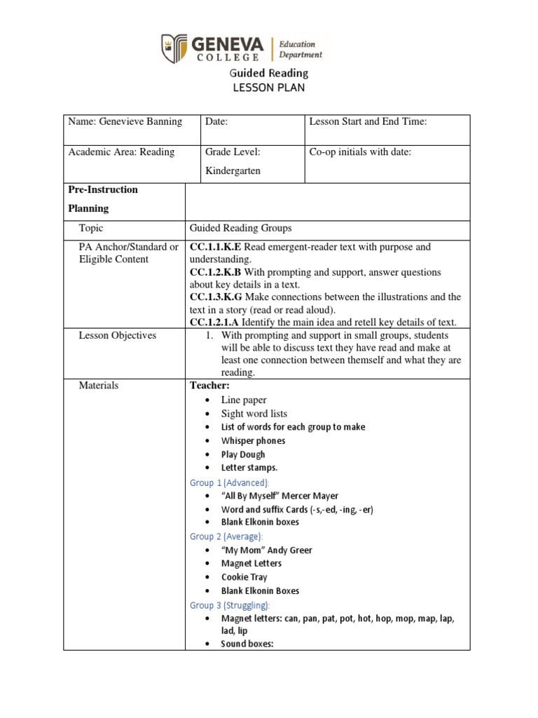 Guided Reading Lesson Plan | PDF | Vocabulary | Behavior Modification