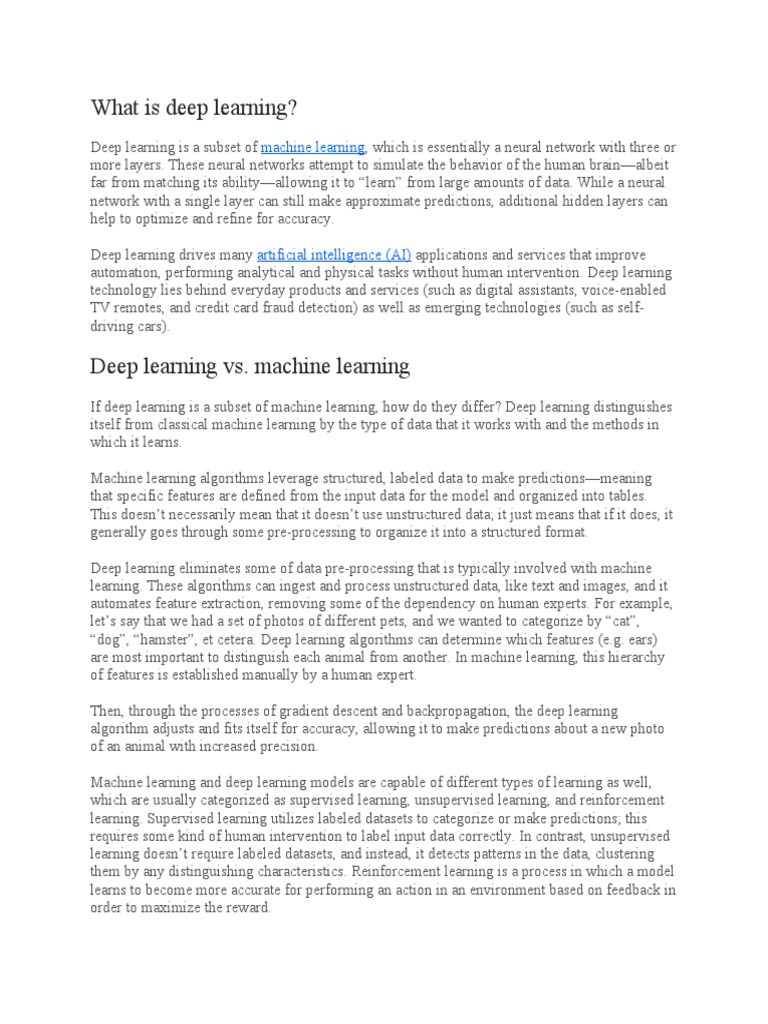 What Is Deep Learning Pdf Deep Learning Machine Learning
