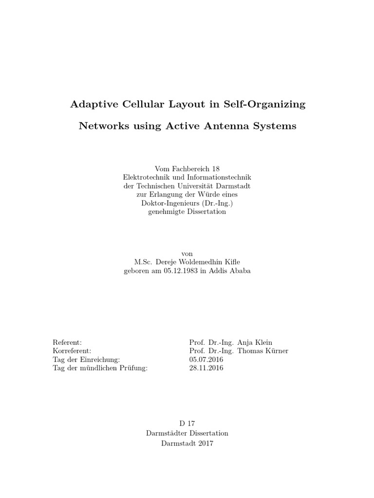Adaptive Cellular Layout in Self-Organizing Networks Using Active Antenna Systems Dereje - Kifle ...