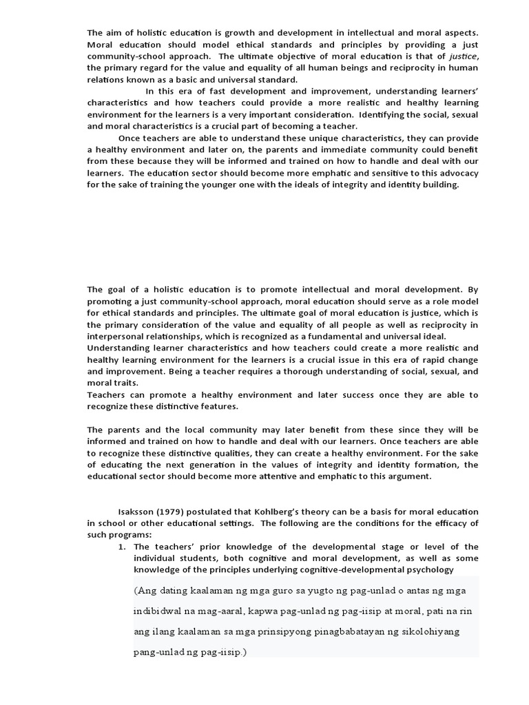 The Aim of Holistic Education Is Growth and Development in Intellectual and Moral Aspects | PDF ...