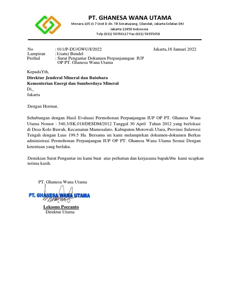 Surat Pengantar Untuk NIB NEW GWU | PDF