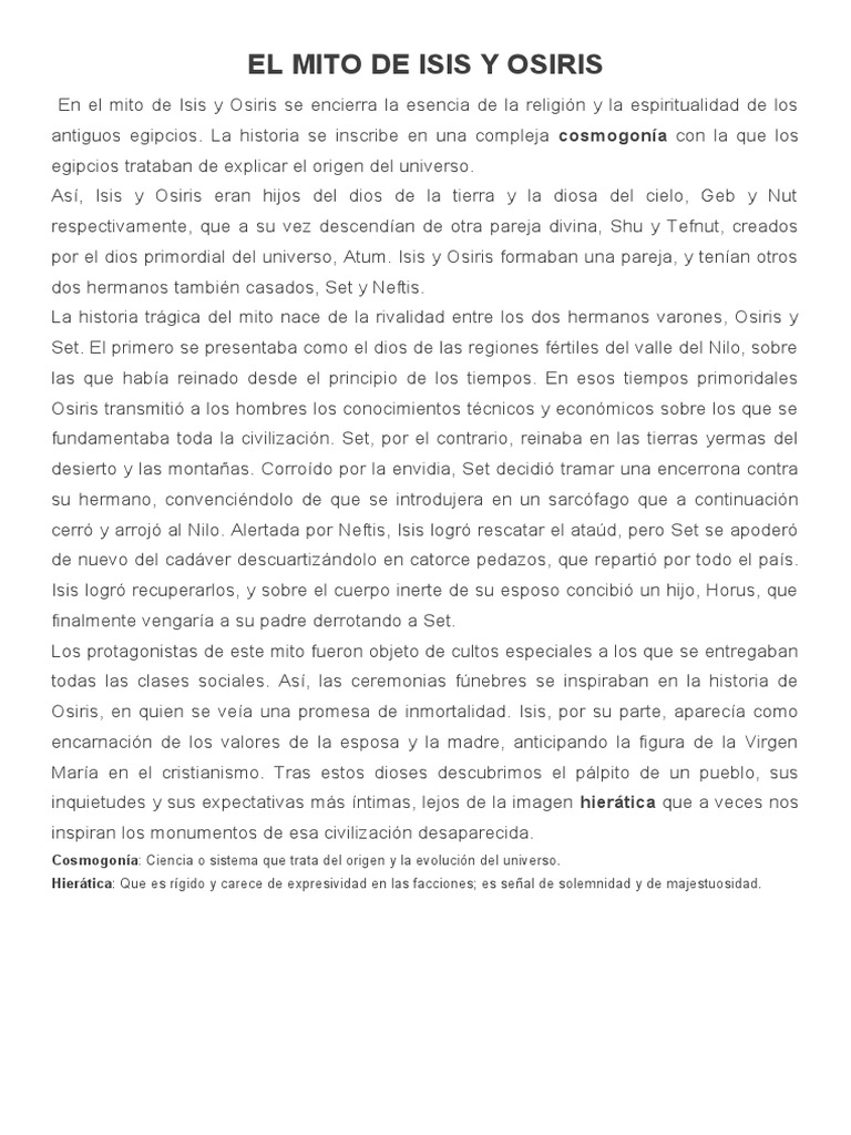 Mito de Isis y Osiris: Historia y Significado | PDF