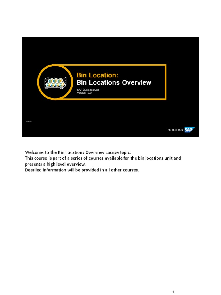 10 BinLoc 11 Overview Overview | PDF | Warehouse | Inventory