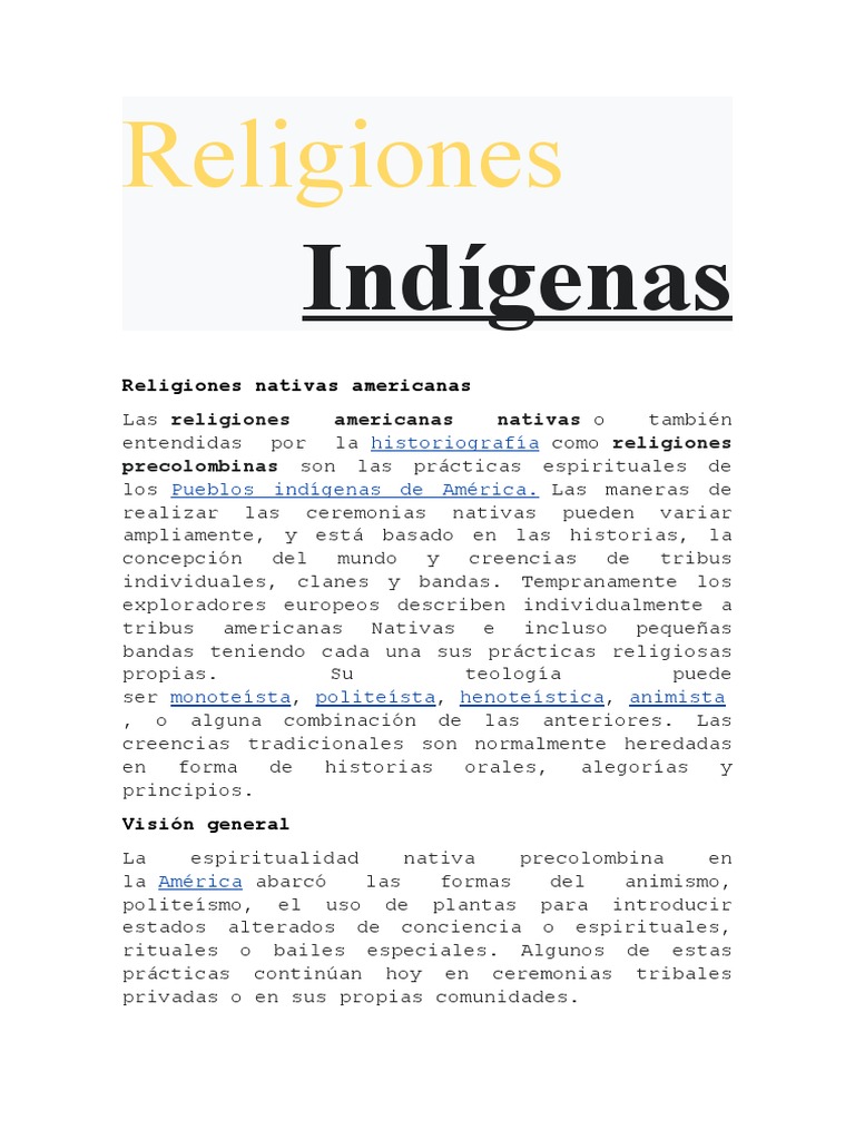 Religiones Indijenas | PDF | Pueblos Indígenas de las Américas | Politeísmo