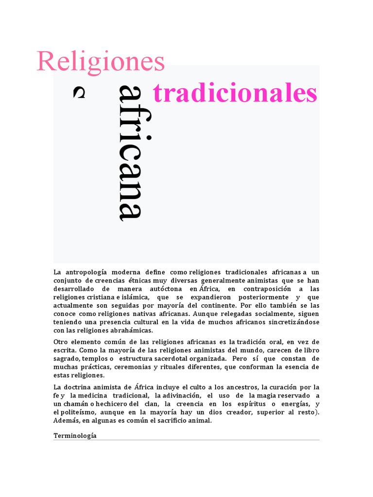 Religiones Tradicionales Africanas | PDF | Religiones religiosas | Sobrenatural