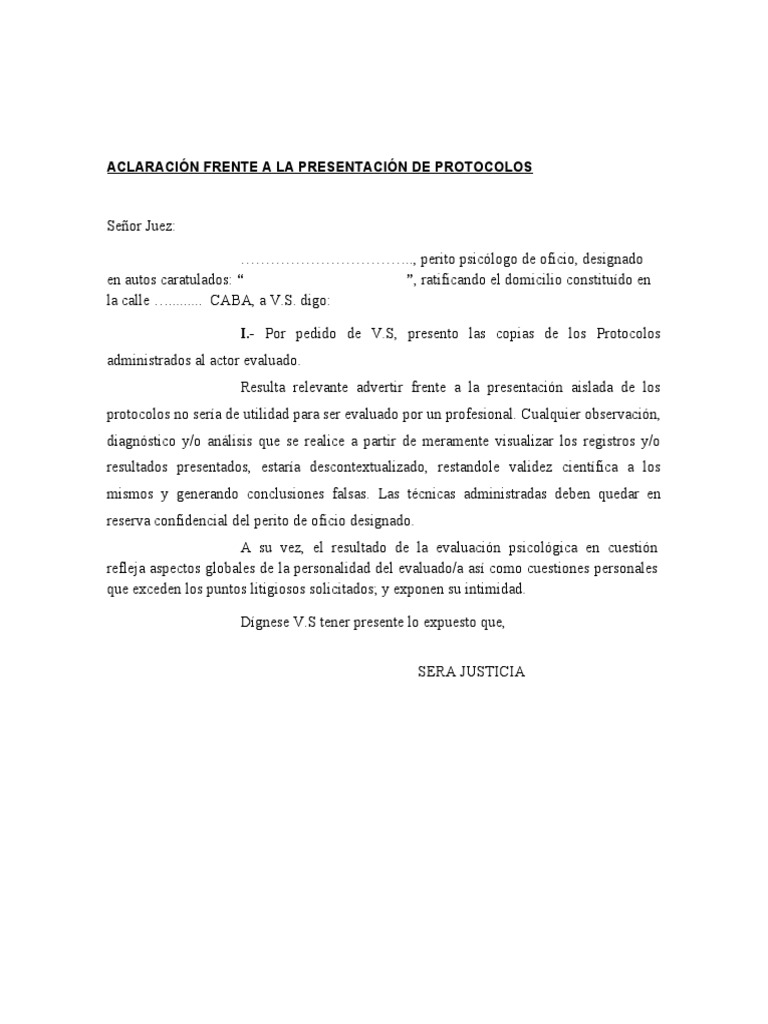 8-Modelo de Escrito - Presentación de Protocolos | PDF