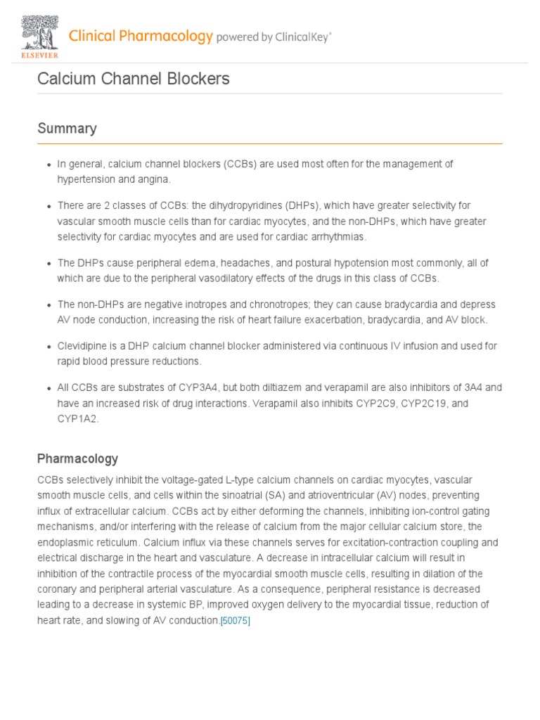 Drug Class Overviews Calcium Channel Blockers Clinical Pharmacology ...