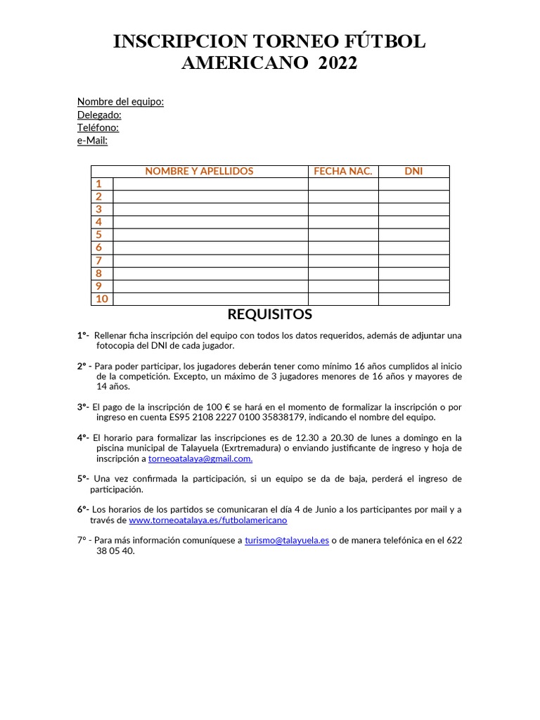 Inscripción Torneo | PDF