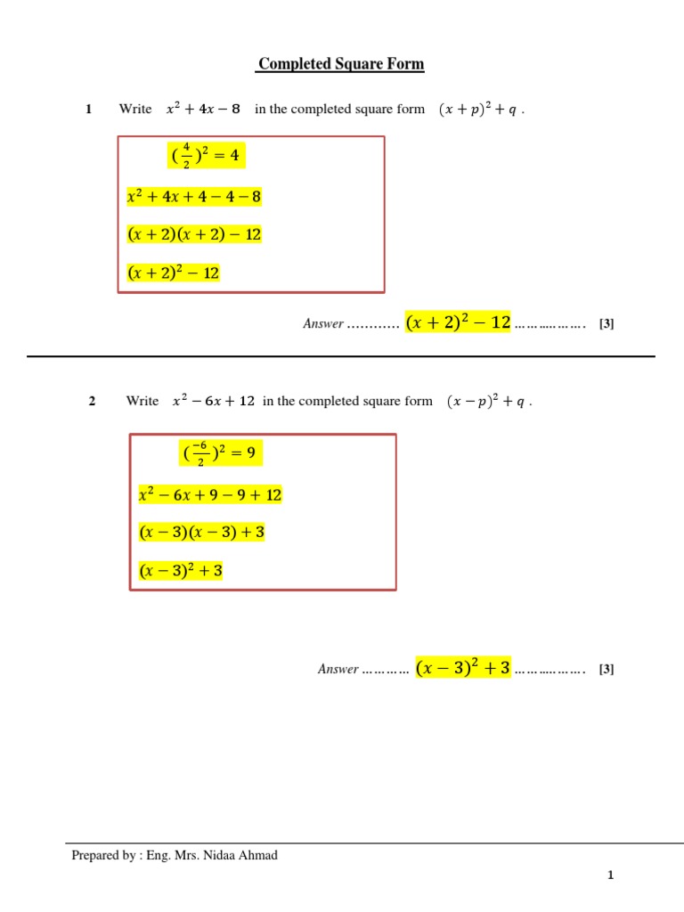 Completing The Square | PDF | Mathematics | Algebra