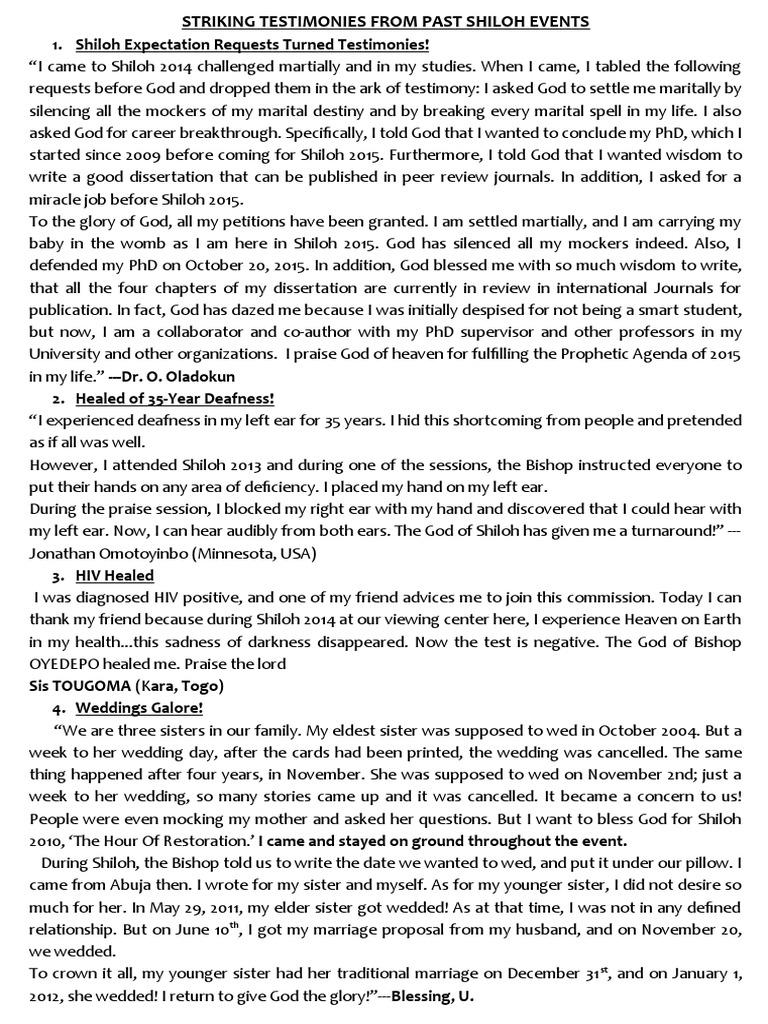 Shiloh Striking Testimonies From Past Shiloh Events | PDF