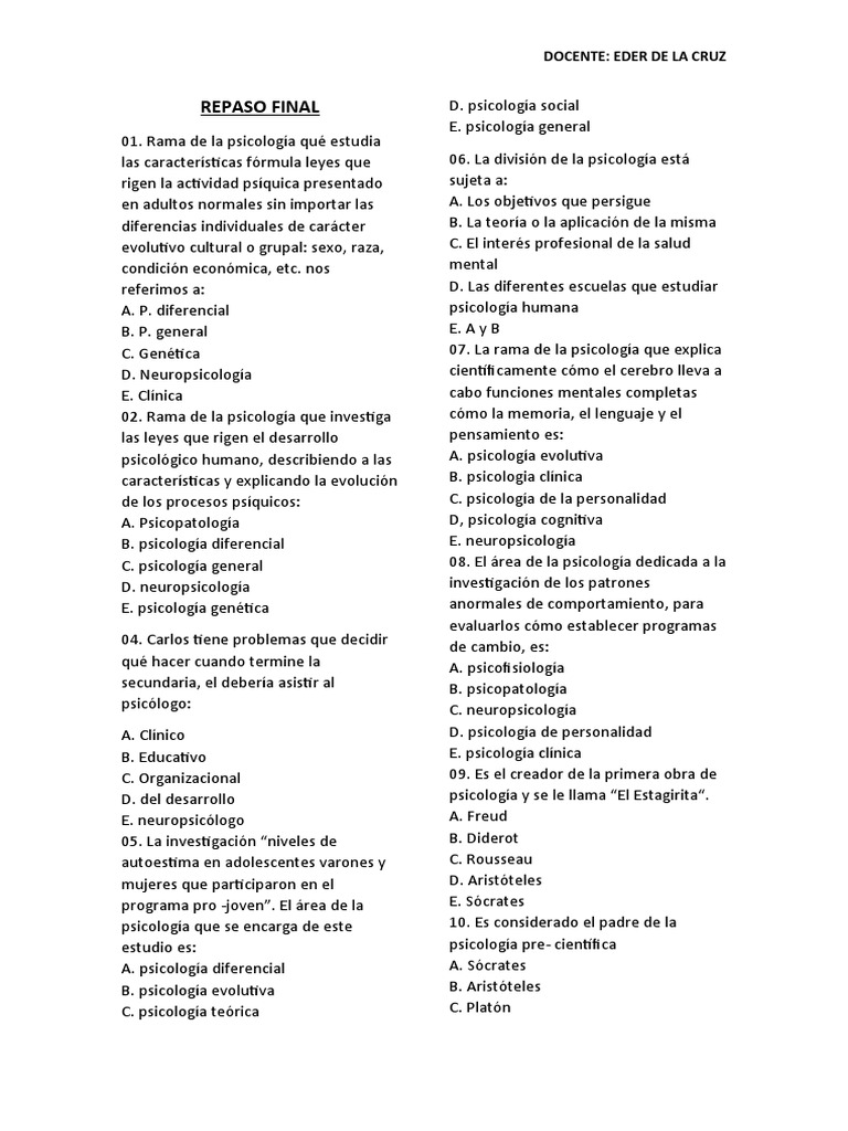 Repaso Final | PDF | Sicología | Psicología clínica