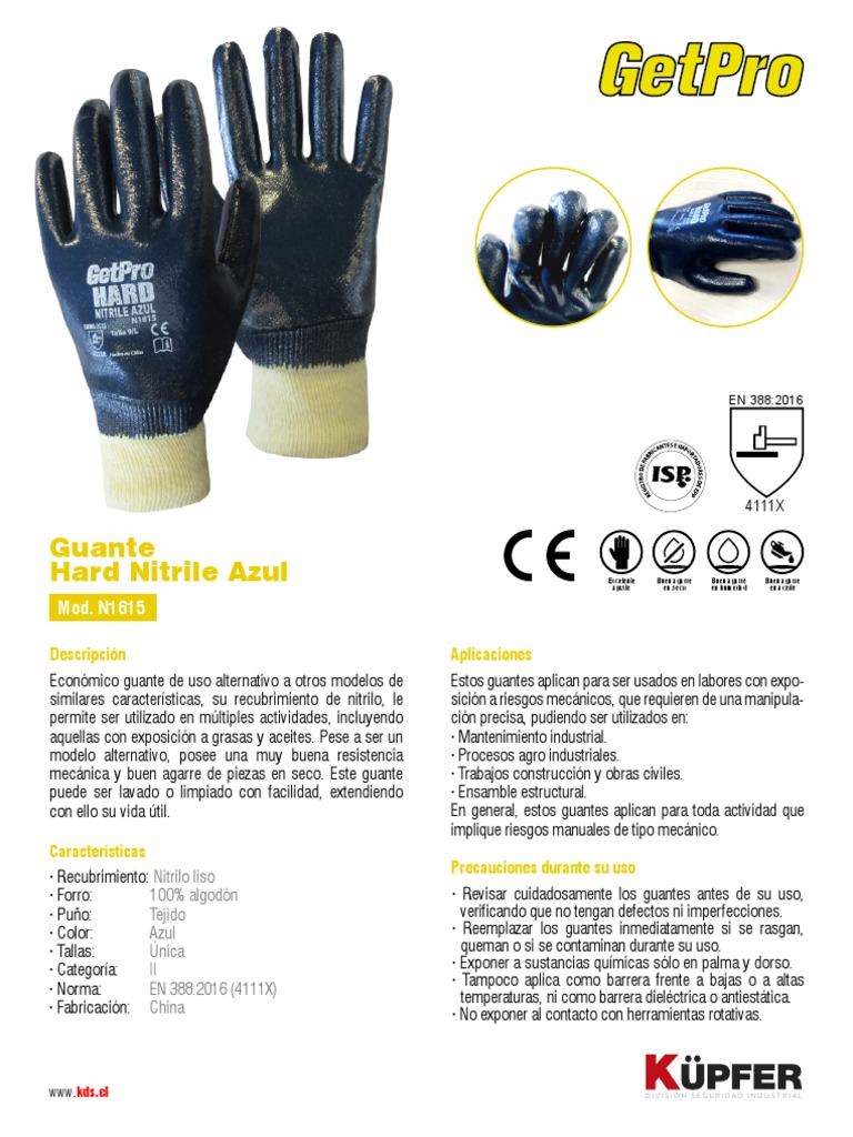 Guante de nitrilo azul de uso general con especificaciones de ...