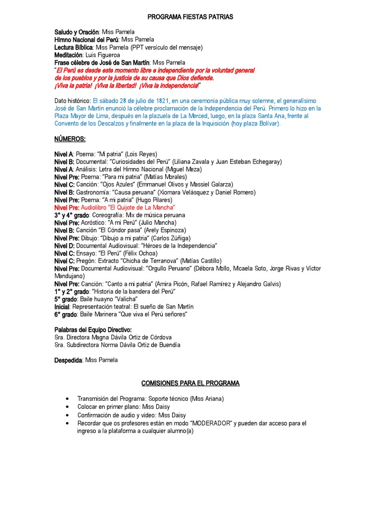 Programa Fiestas Patrias | PDF | Perú | America latina